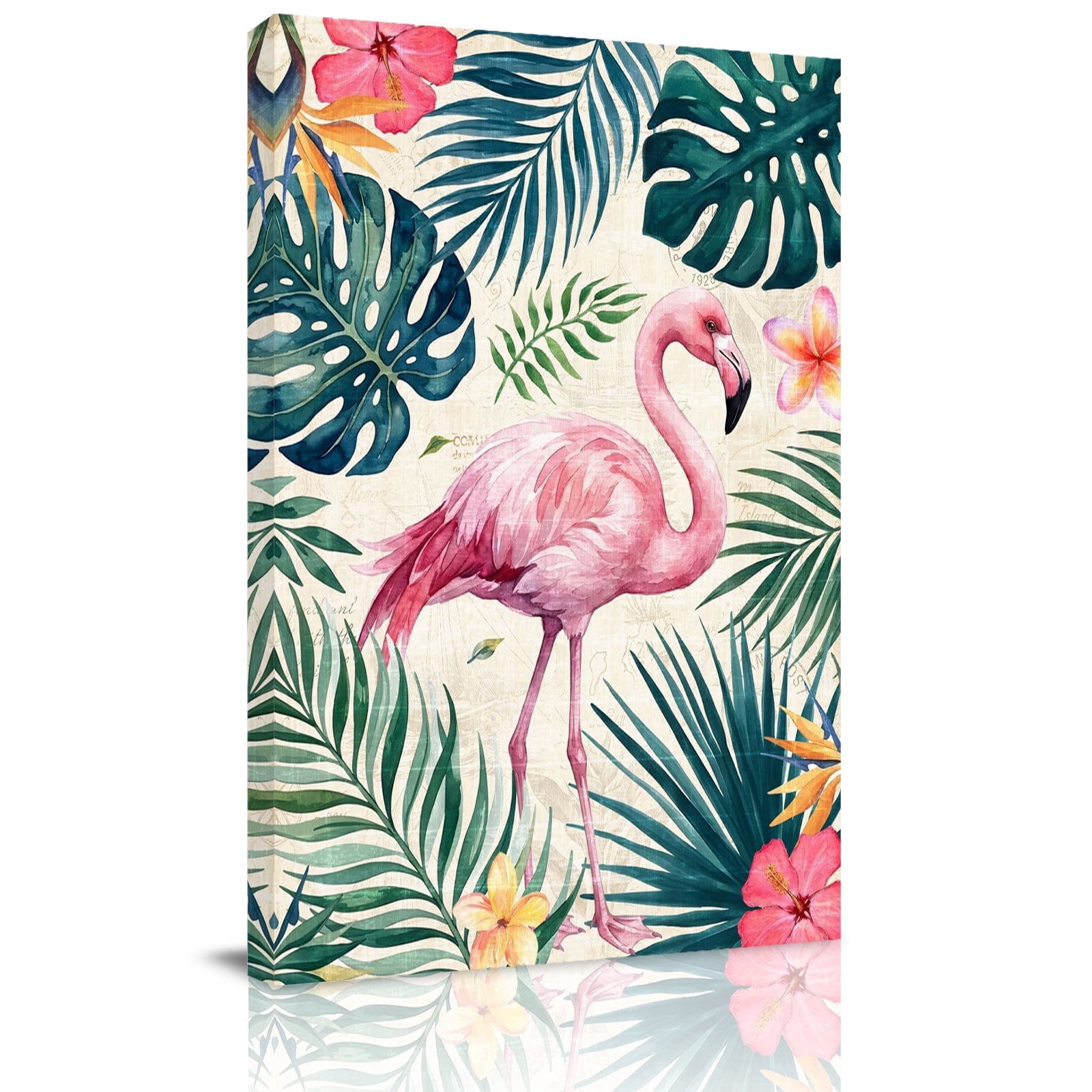Canvas Wall Art Pink Flamingo Canvas Art Print Palm Leaves Tropical ...