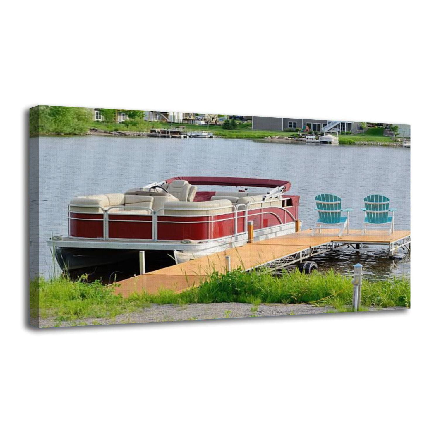 Canvas Wall Art Pontoon Boat Tied to Dock Wall Decor for Living Room ...