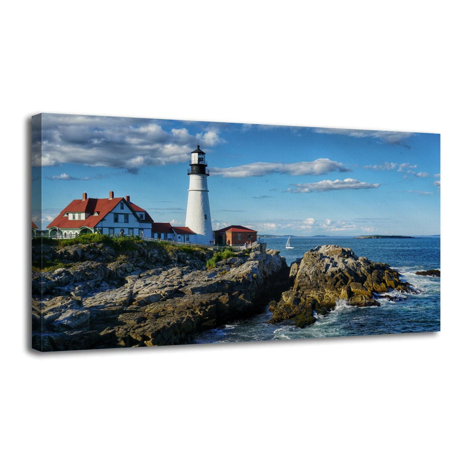 Canvas Wall Art Portland Head Light House Cape Elizabeth Sailboat ...