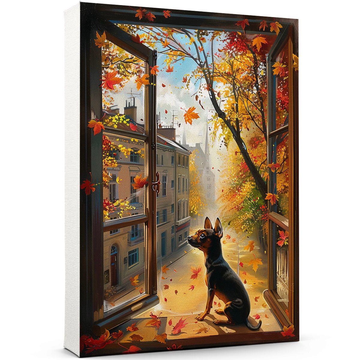 Canvas Wall Art Print,Colorful Dog Sitting At Window, Miniature ...
