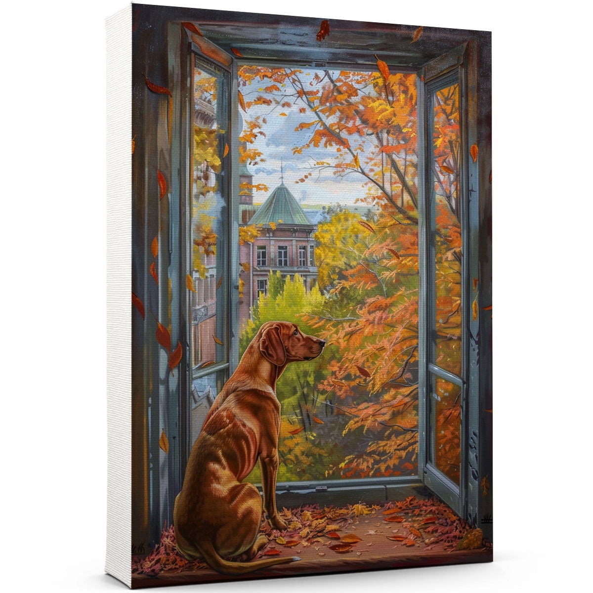 Canvas Wall Art Print,Colorful Dog Sitting At Window, Redbone Coonhound ...