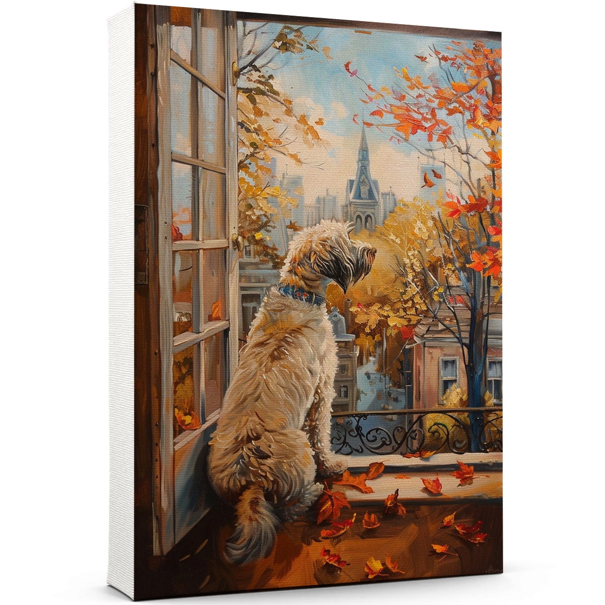 Canvas Wall Art Print,Colorful Dog Sitting At Window, Soft Coated ...