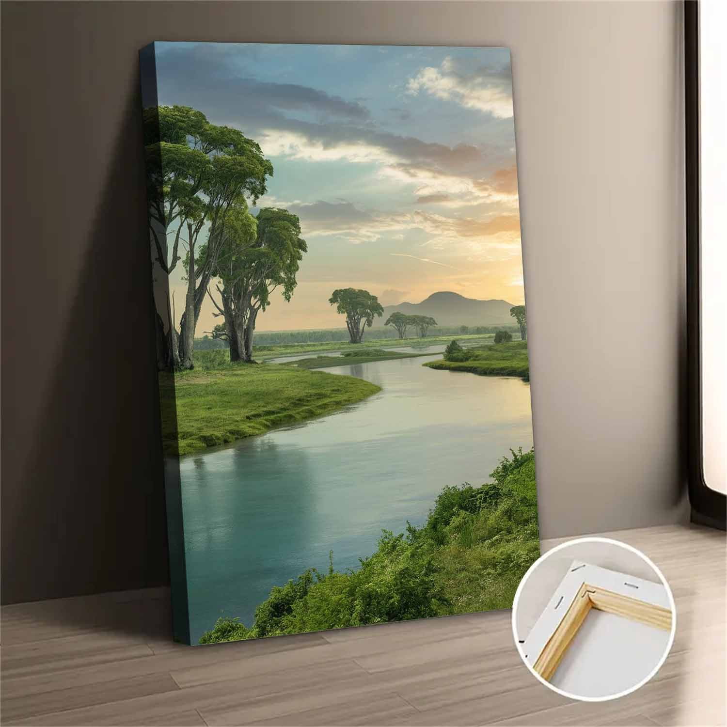 Canvas Wall Art Print, River And Trees Landscape Wall Art, Modern ...