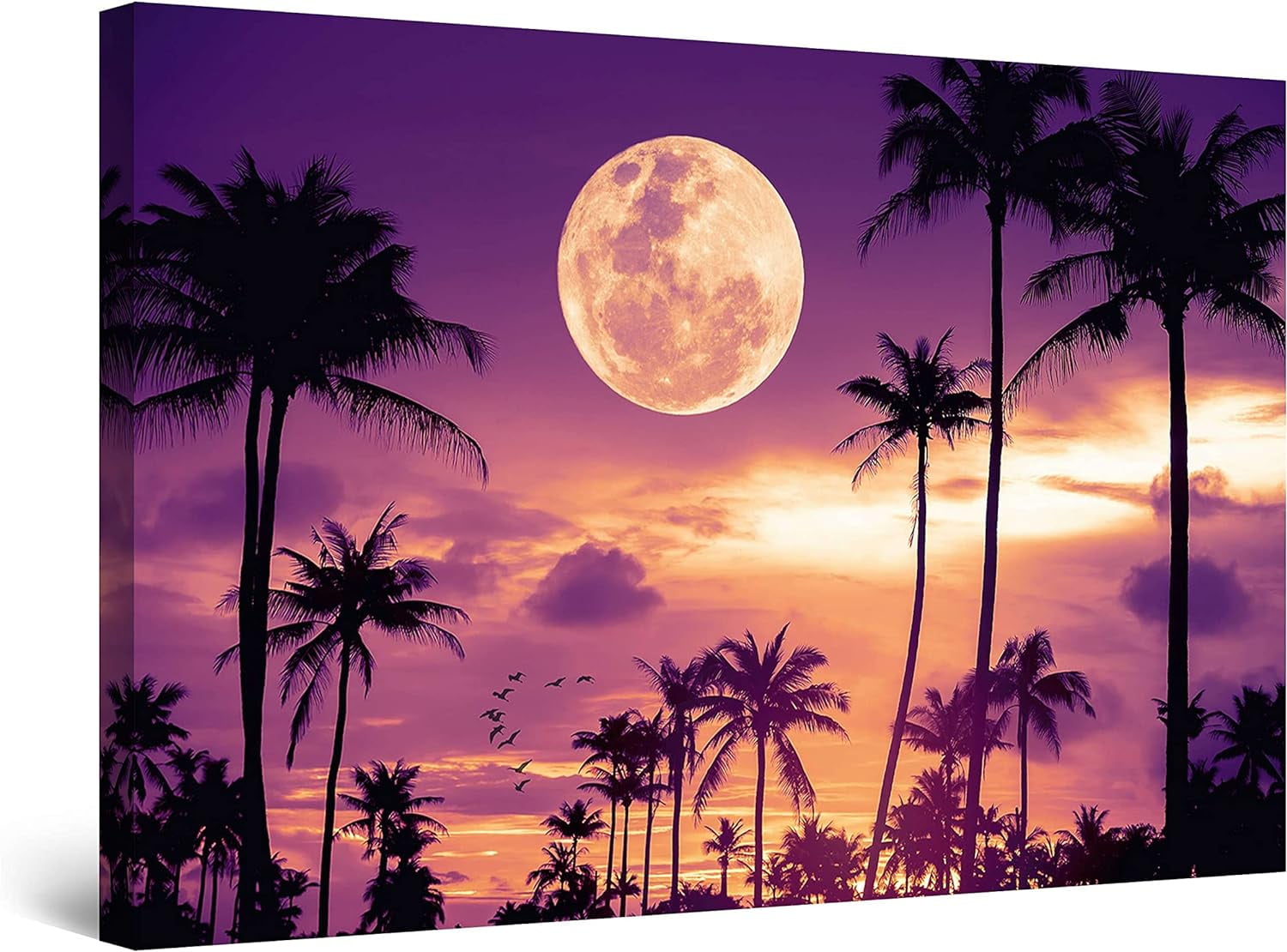 Canvas Wall Art Purple in Miami Landscape Moon Stretched Print, Modern ...