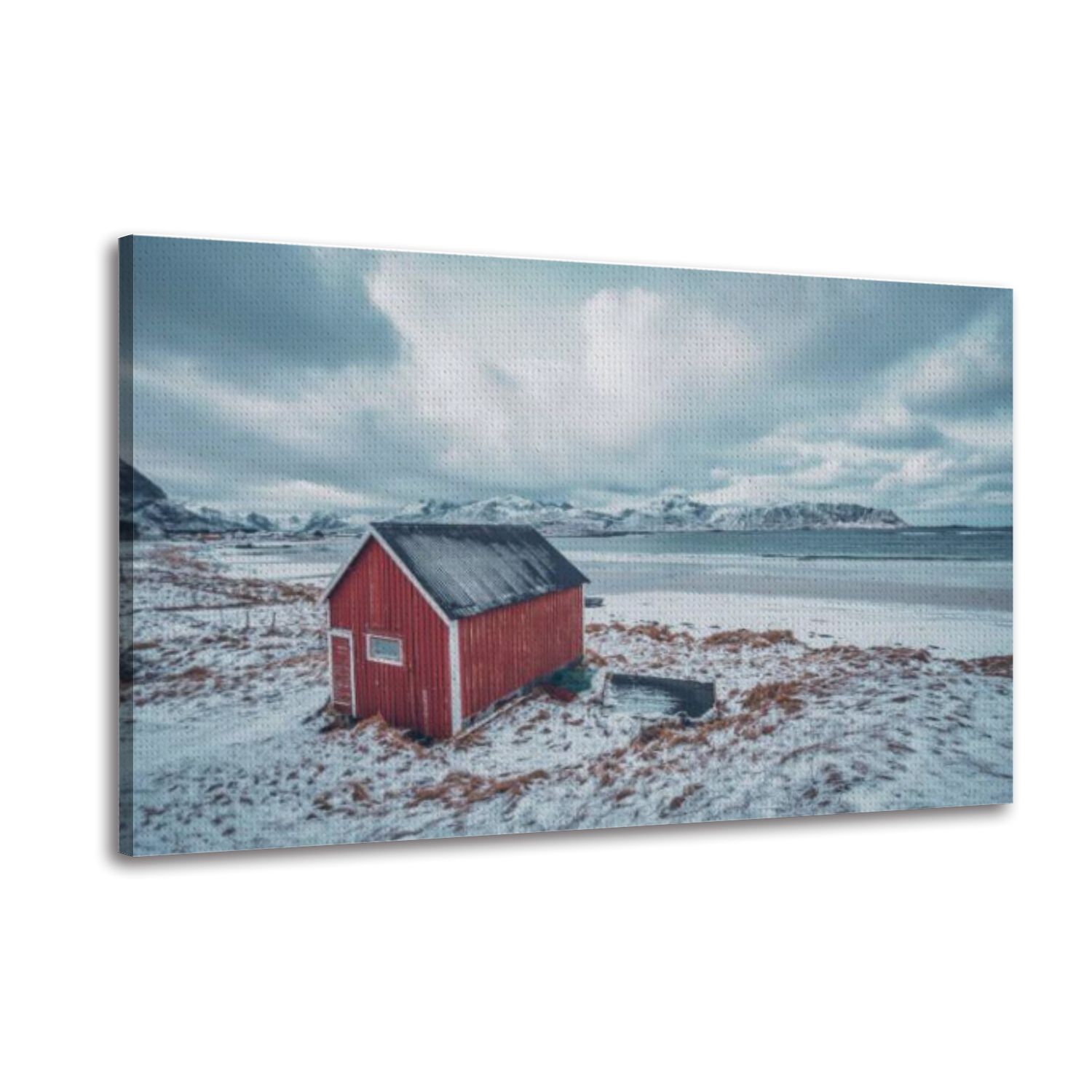Canvas Wall Art Red rorbu house shed beach fjord Norway Wall Decor for ...