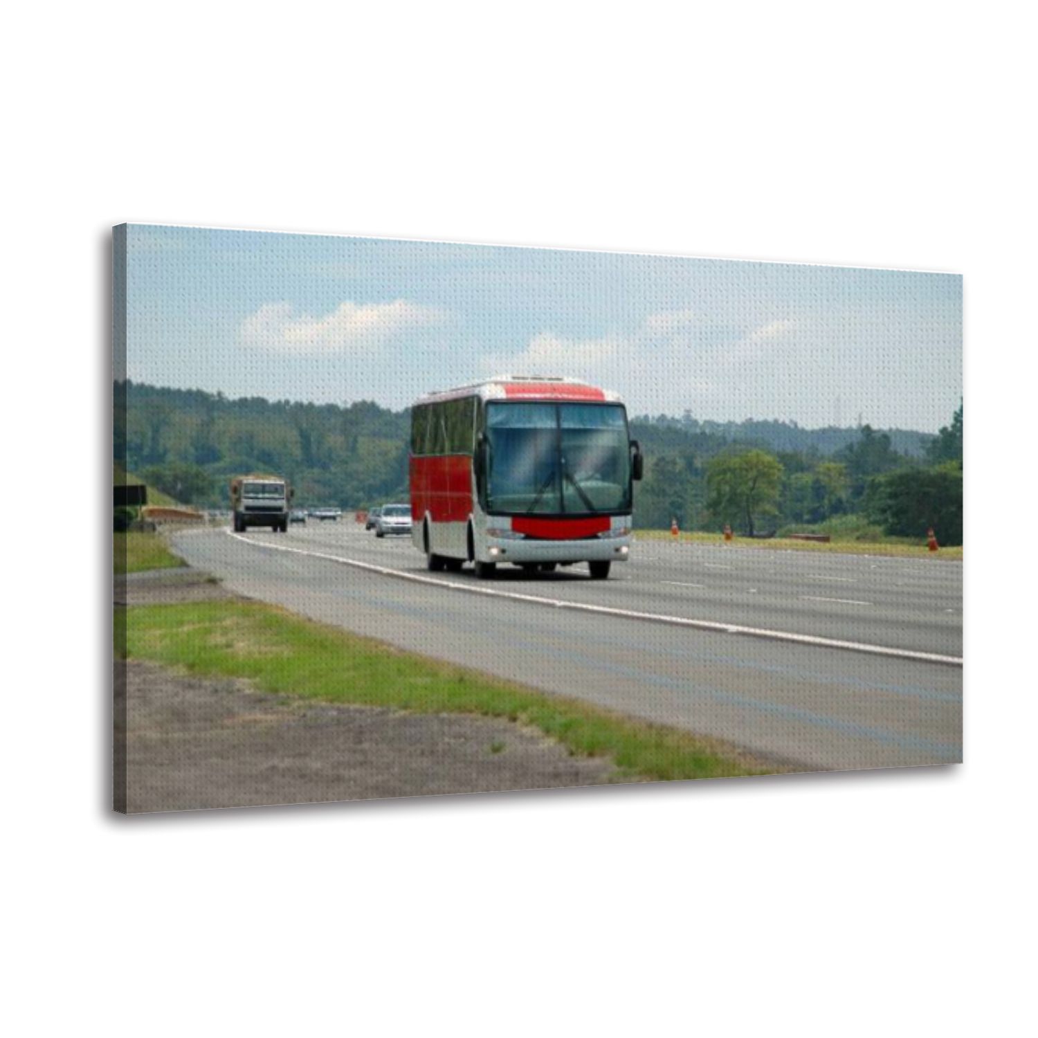 Canvas Wall Art Red white old tourism bus Wall Decor for Living Room ...