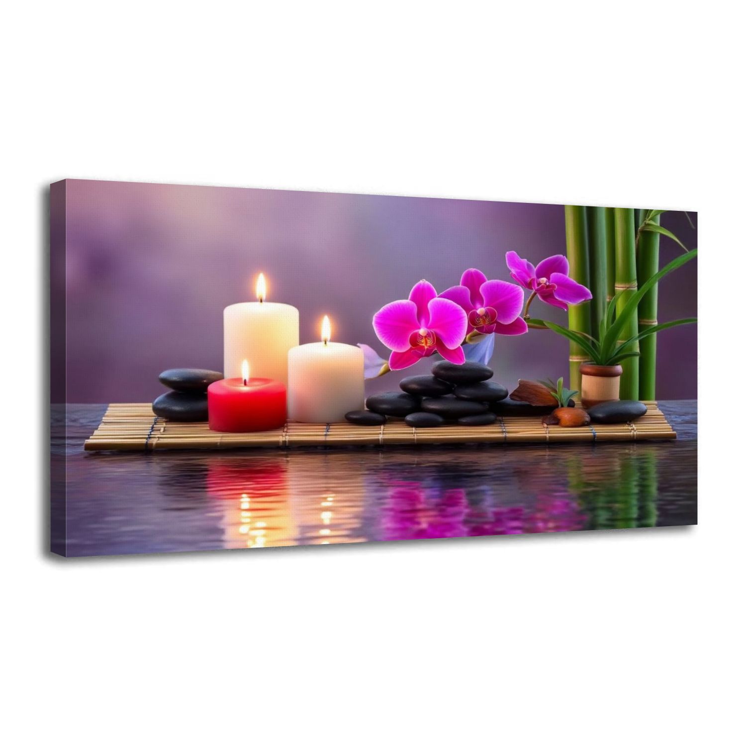 Canvas Wall Art Relaxing Purple Orchid Flower Zen Water Pond Nature ...