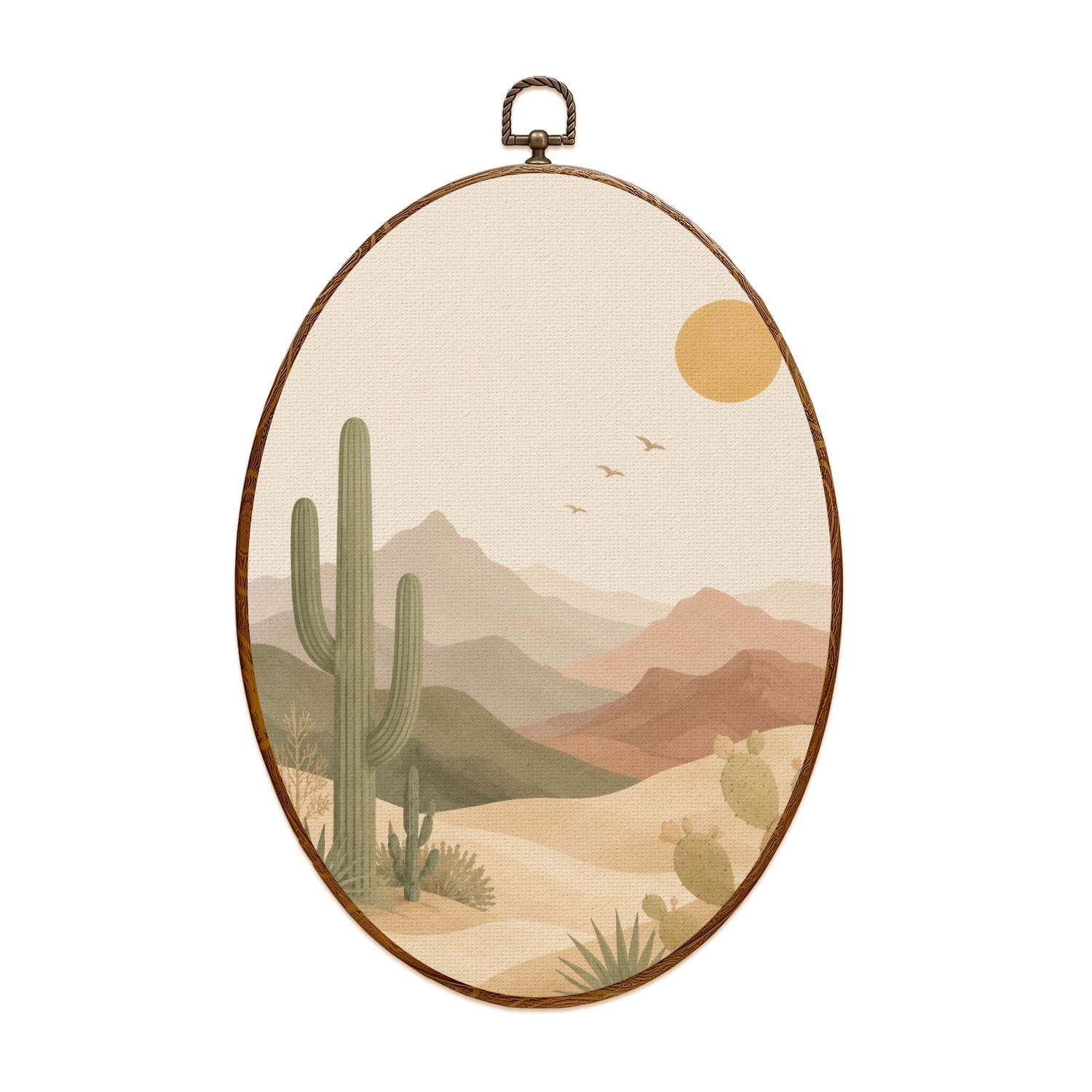 Canvas Wall Art Retro Cactus Plant Desert Landscape Birds Sun Disk ...
