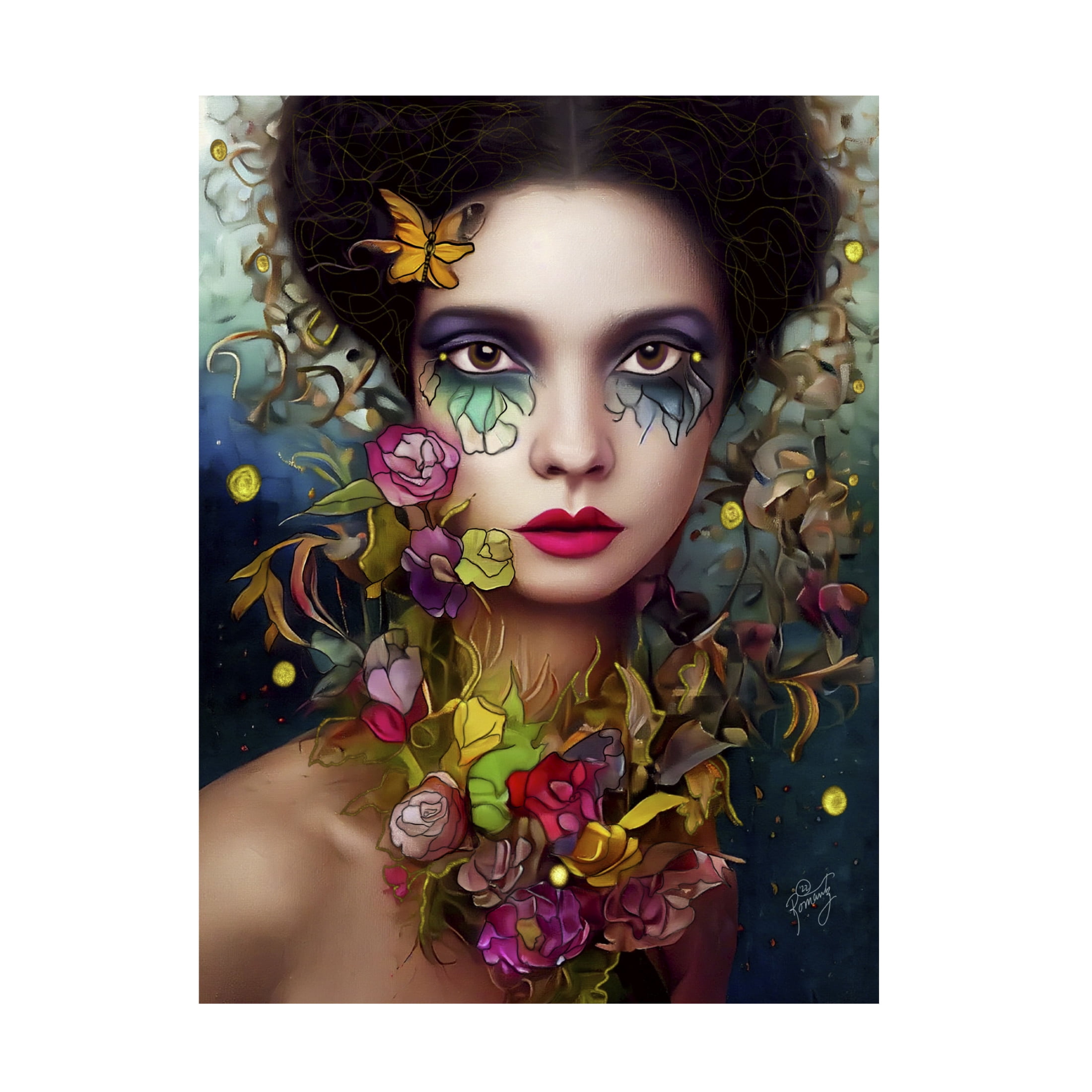 Canvas Wall Art - RomantzArt 'Floral la Femme Portrait 4' Wall Art for ...