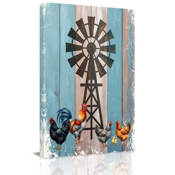 Canvas Wall Art Rooster Hen Canvas Art Print Rustic Windmill Farmhouse ...