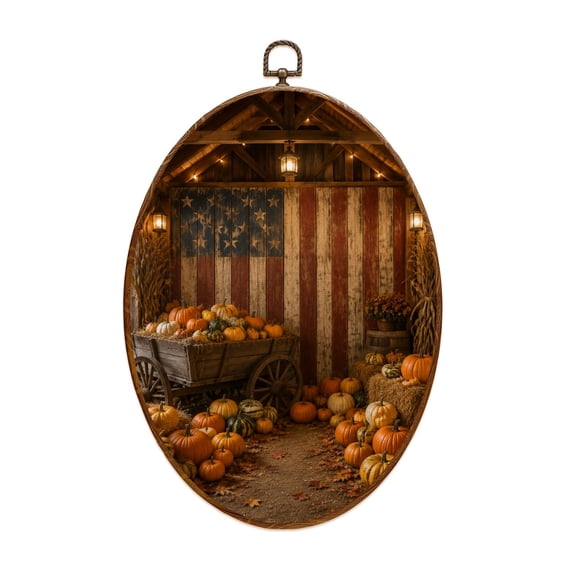 Canvas Wall Art Rustic American Barn Pumpkins Fall Harvest Decor Oval ...