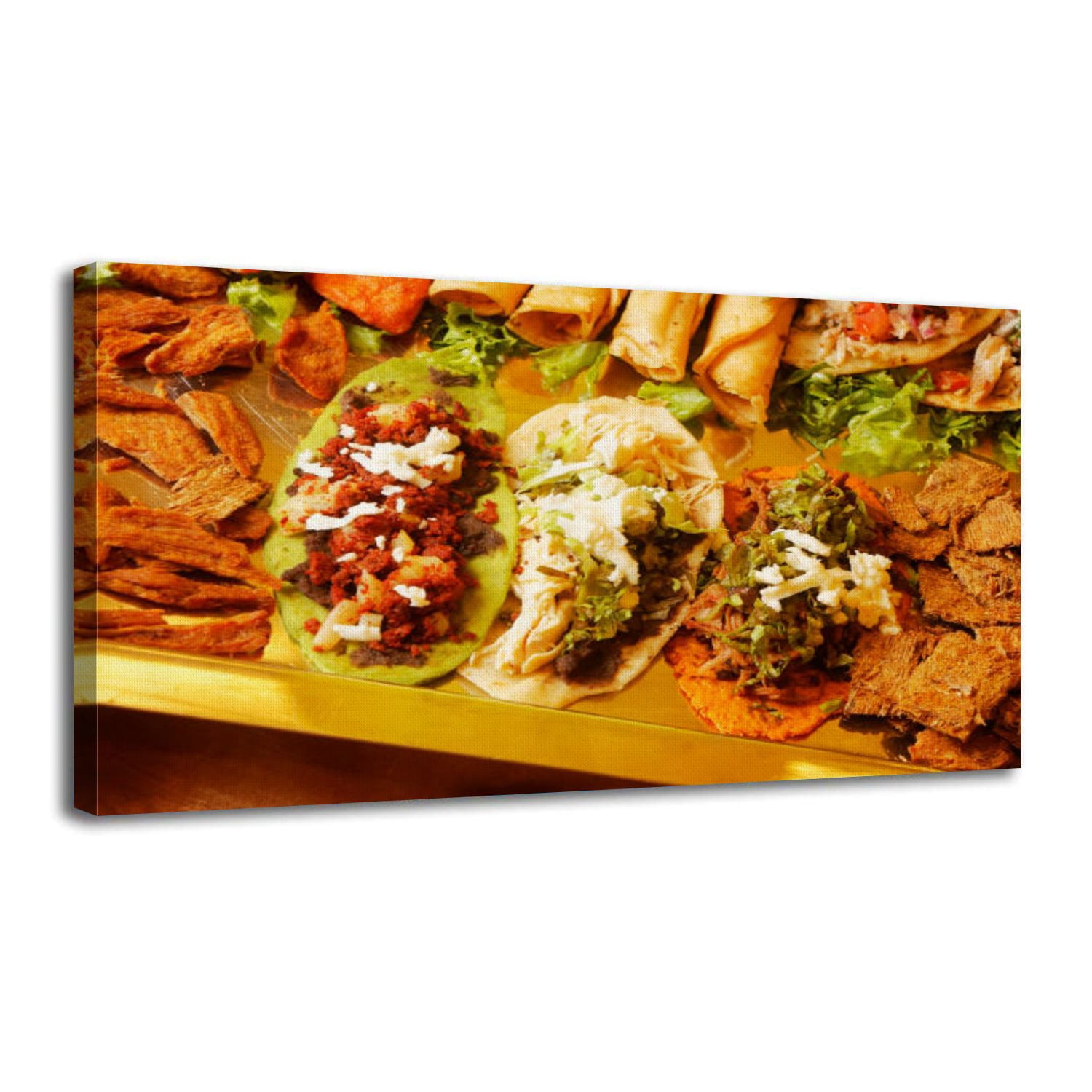 Canvas Wall Art Saucer Mexican food such as chicken tacos empanadas ...