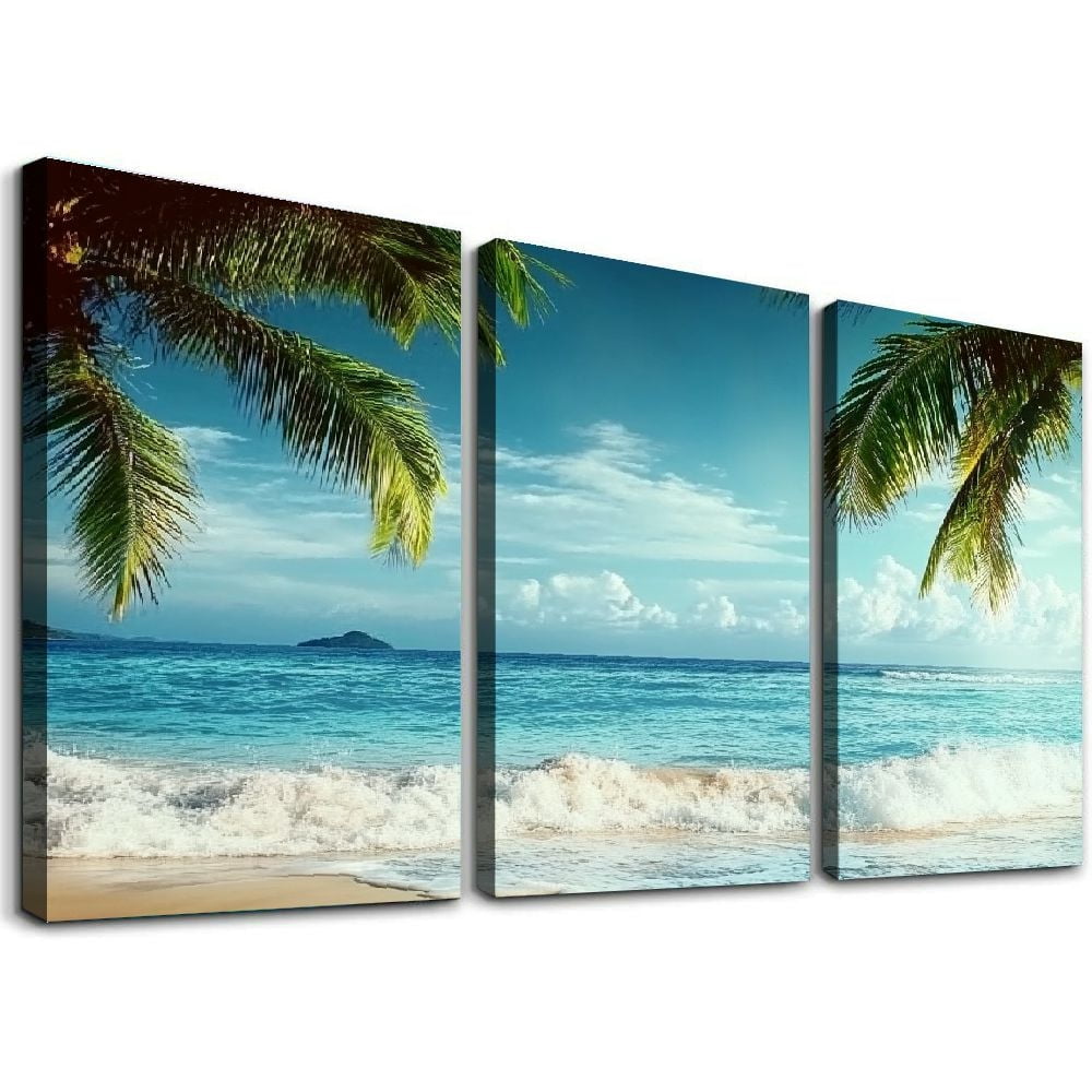 Canvas Wall Art Sea Beach Canvas Pictures Coconut Trees on Sand Beach ...