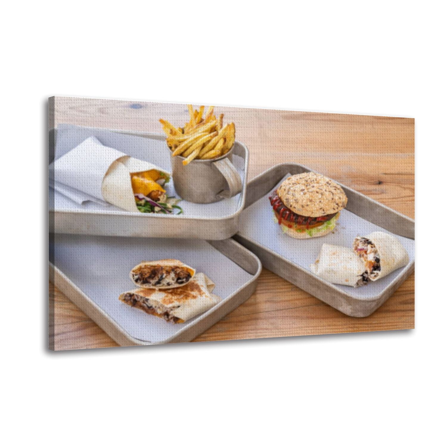 Canvas Wall Art Set different fast food snacks from burger burrito wrap ...