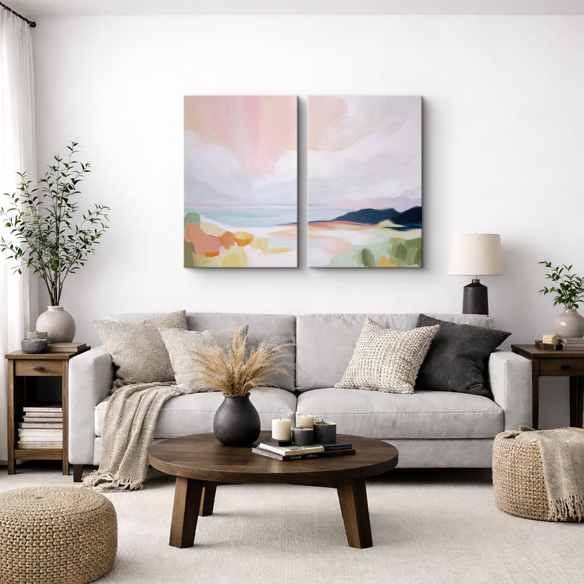 Canvas Wall Art Set of 2 Abstract Field Landscape Prints for Living ...