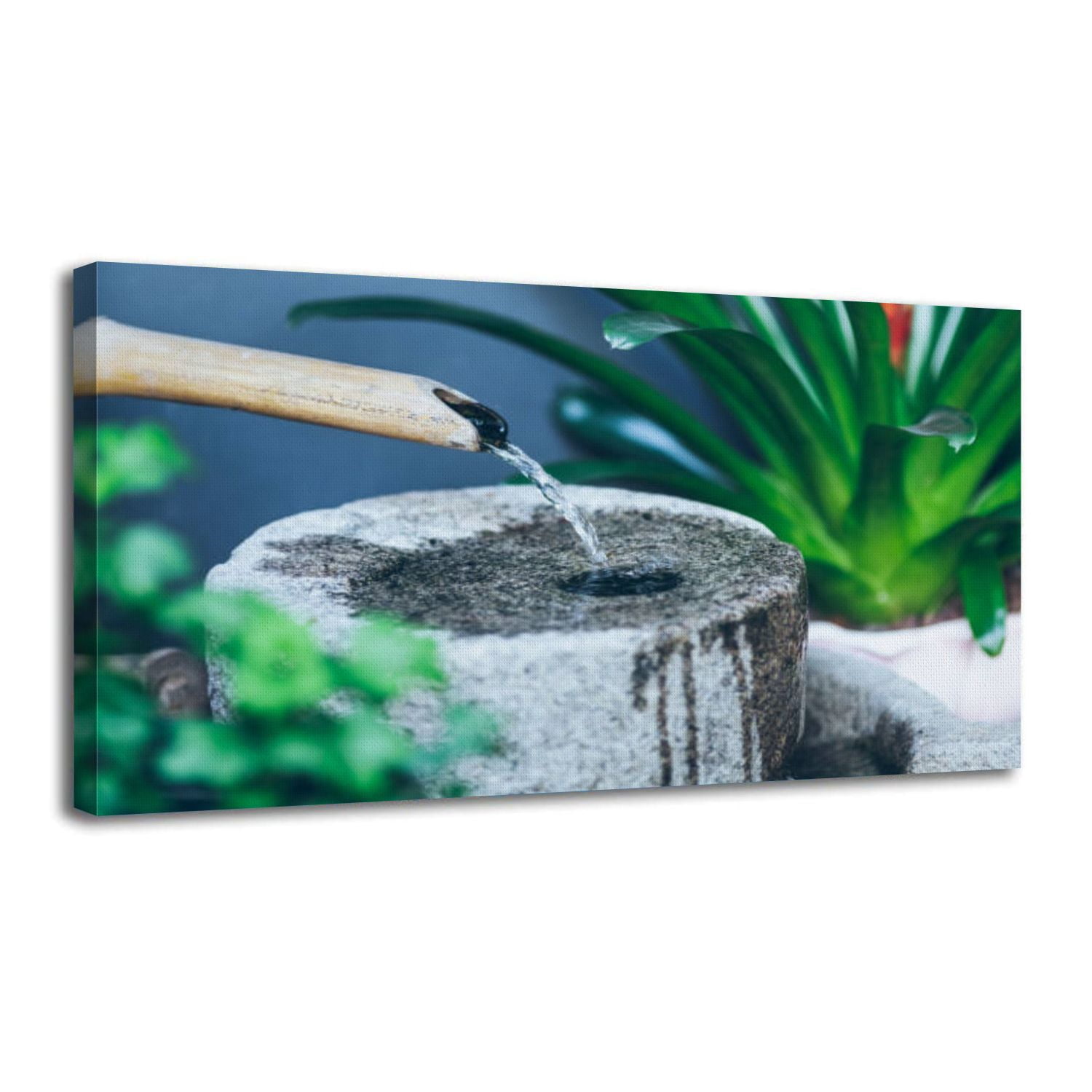 Canvas Wall Art Side view bamboo spout pouring water stone Wall Decor ...