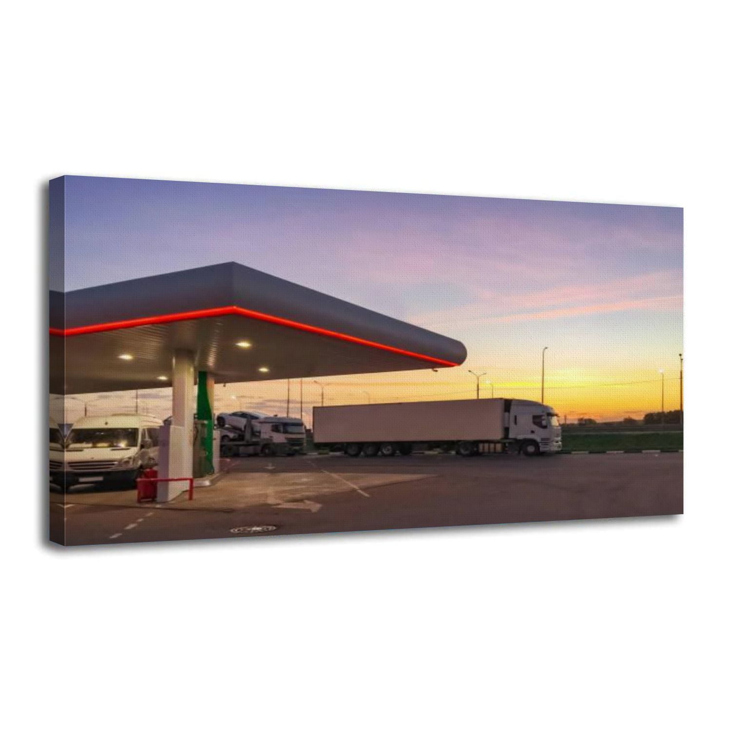 Canvas Wall Art Side view gas station fueling cars standing it white ...