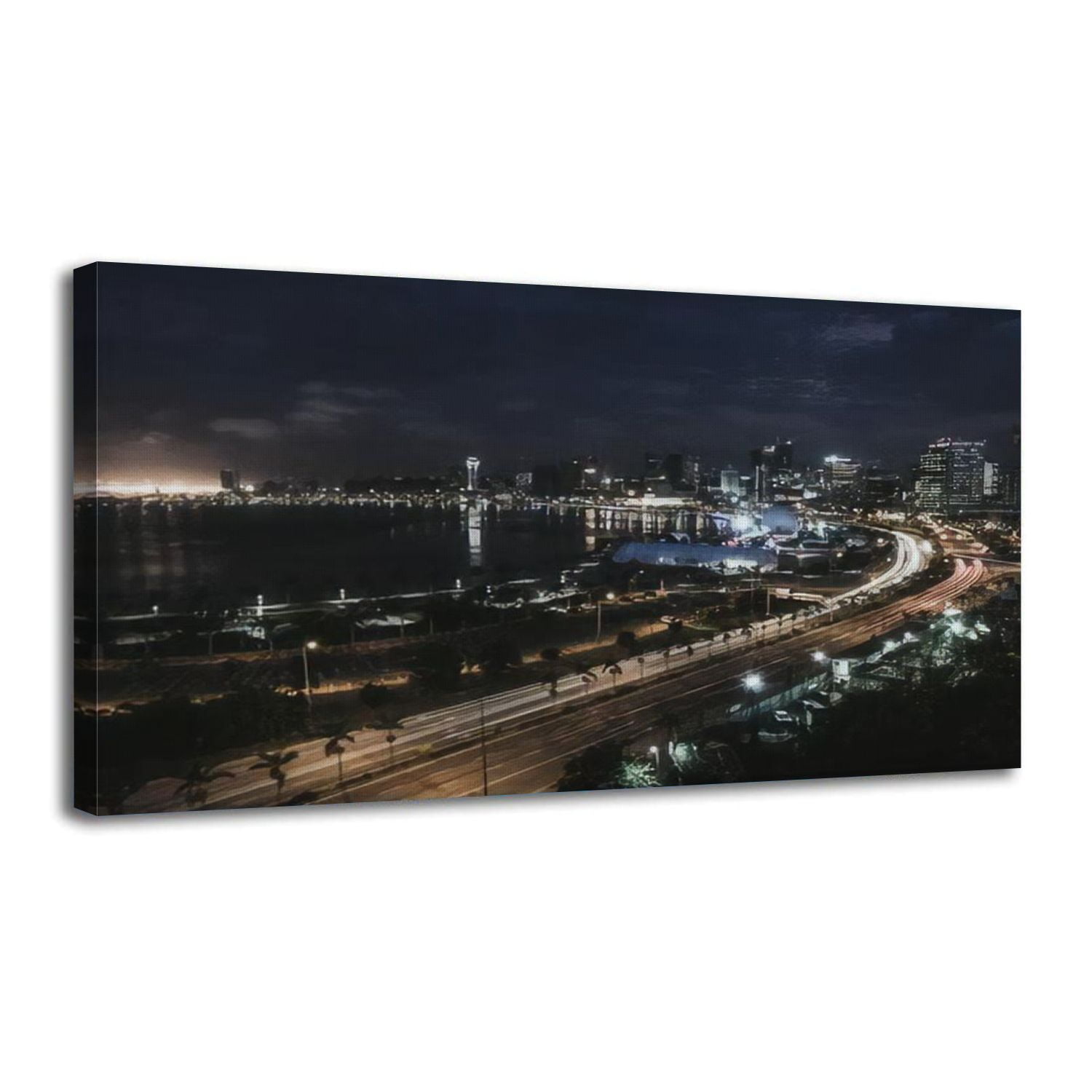 Canvas Wall Art Skyline city Luanda its seaside night Angola Wall Decor for Living Room Bathroom ...