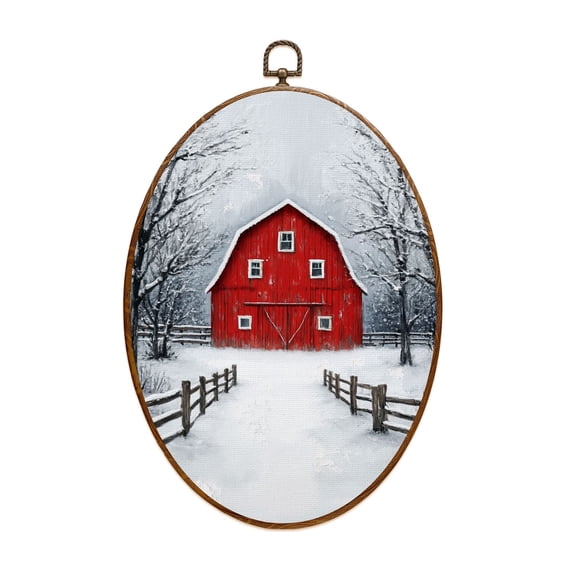 Canvas Wall Art Snowy Barn House Winter Landscape Barn Red Red Barn ...