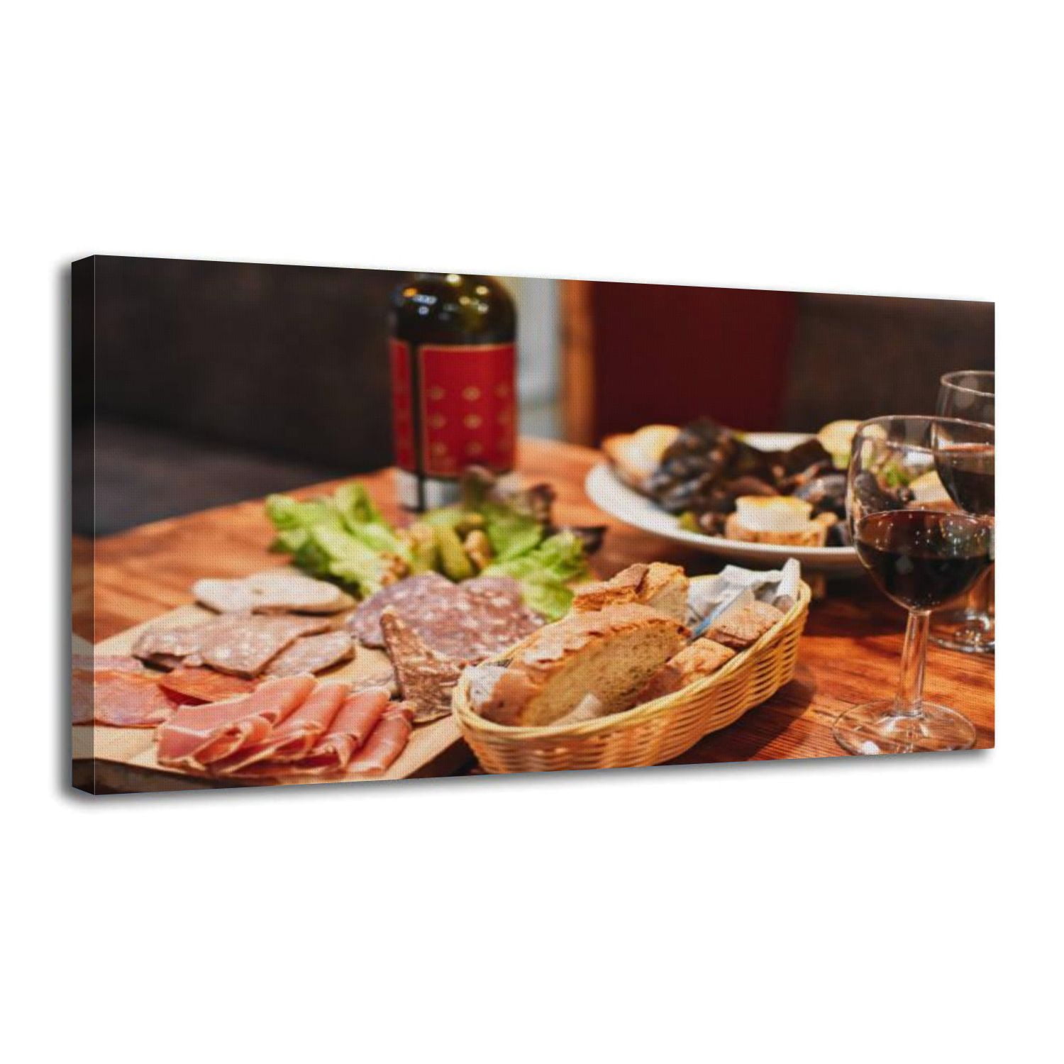 Canvas Wall Art Spanish tapas meal basket bread plate cold cut meats ...