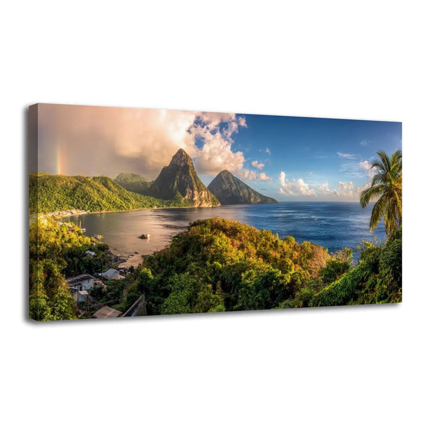 Canvas Wall Art St Lucia Sea Pitons Rainbow Wall Decor for Living Room ...