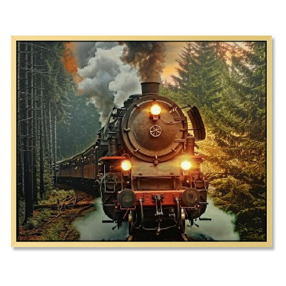 Canvas Wall Art Steam Engine Train in Sunset Forest Wall Art Painting ...