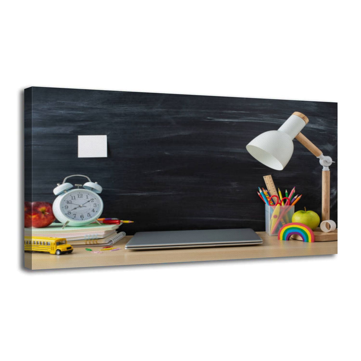 Canvas Wall Art Study essentials layout Side view photo desk pencils ...