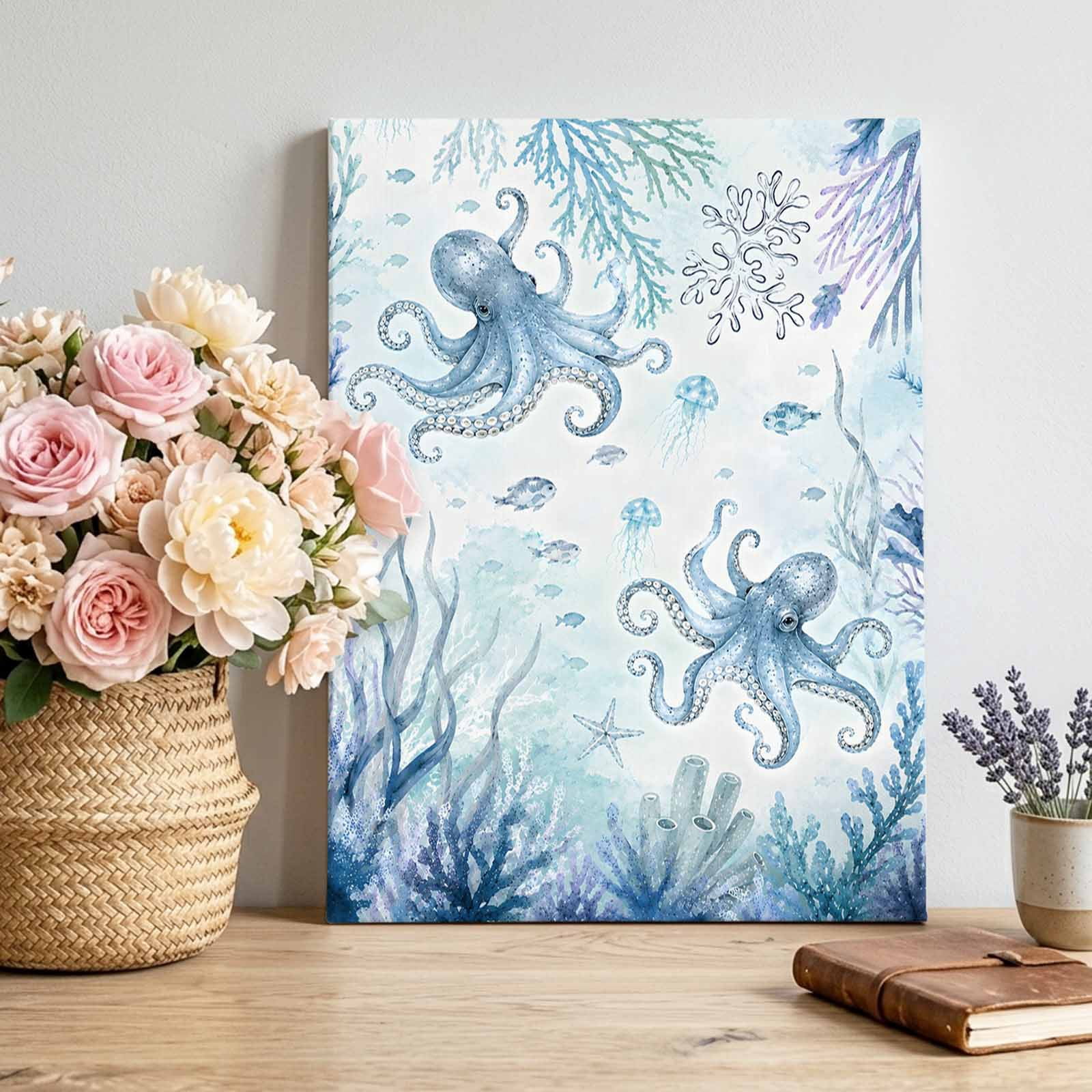 Canvas Wall Art Summer Ocean Octopus Canvas Art Print Coastal Nautical ...
