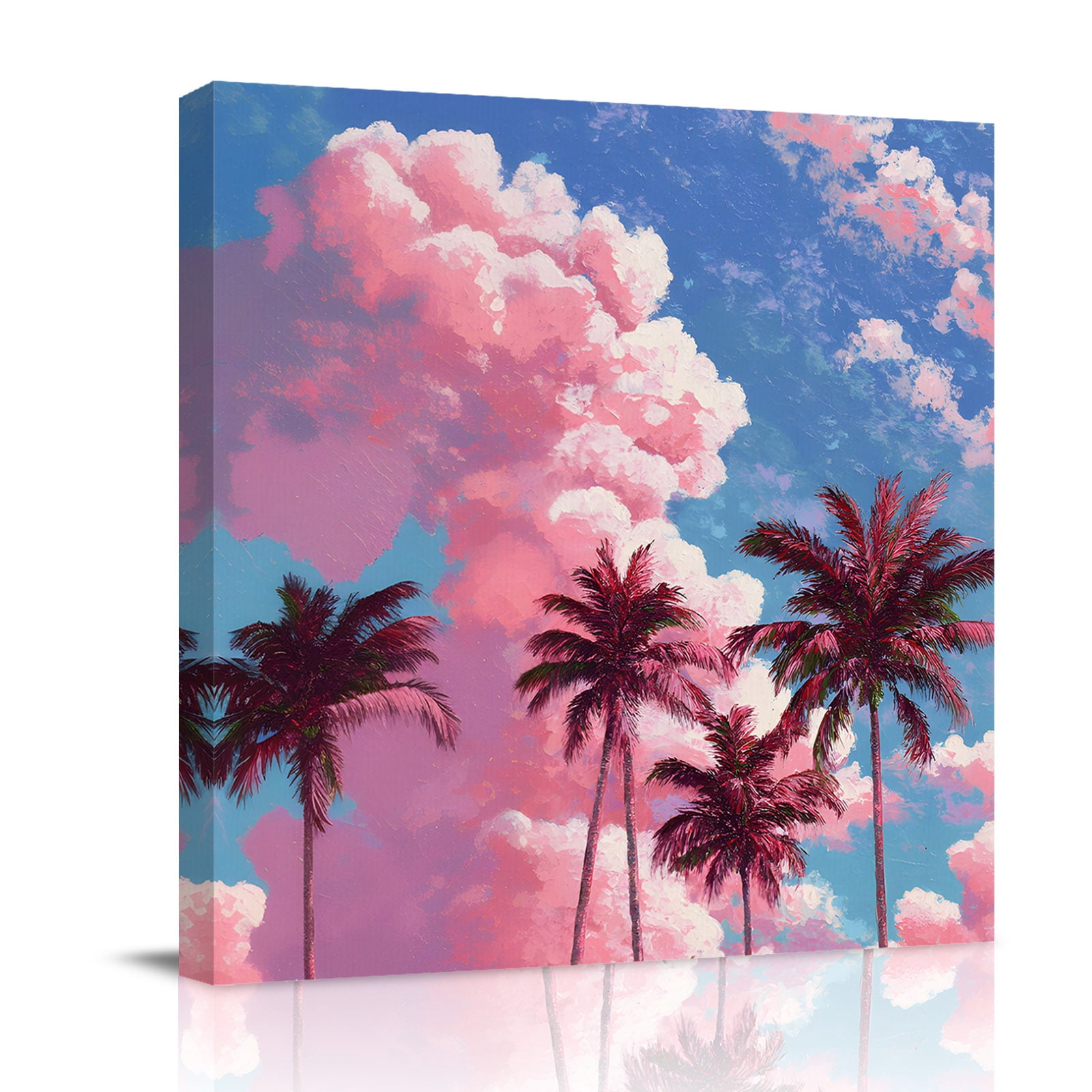 Canvas Wall Art Summer Palm Trees Canvas Art Print Pink Clouds Dreamy ...