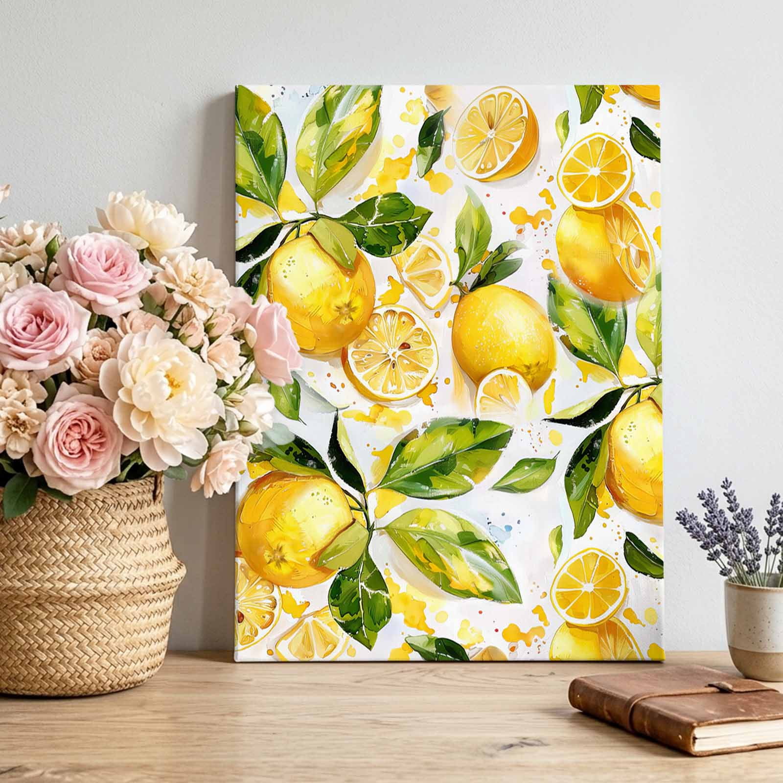 Canvas Wall Art Summer Watercolor Canvas Art Print Yellow Lemon with ...