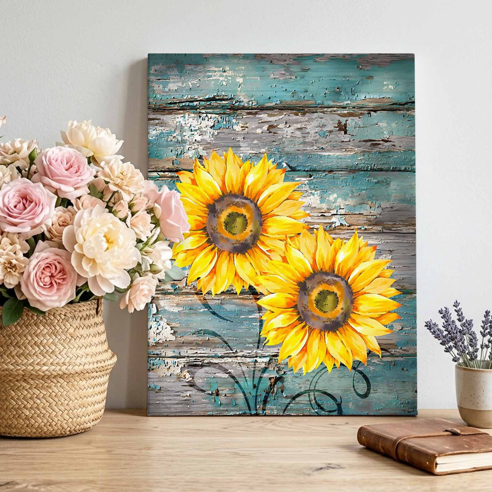 Canvas Wall Art Sunflowers Canvas Art Print Vintage Farm Oil-Painting ...