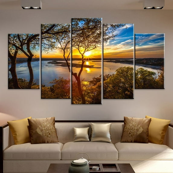Canvas Wall Art Sunset Lake Landscape 5 Panel Nature Wall Decor ...