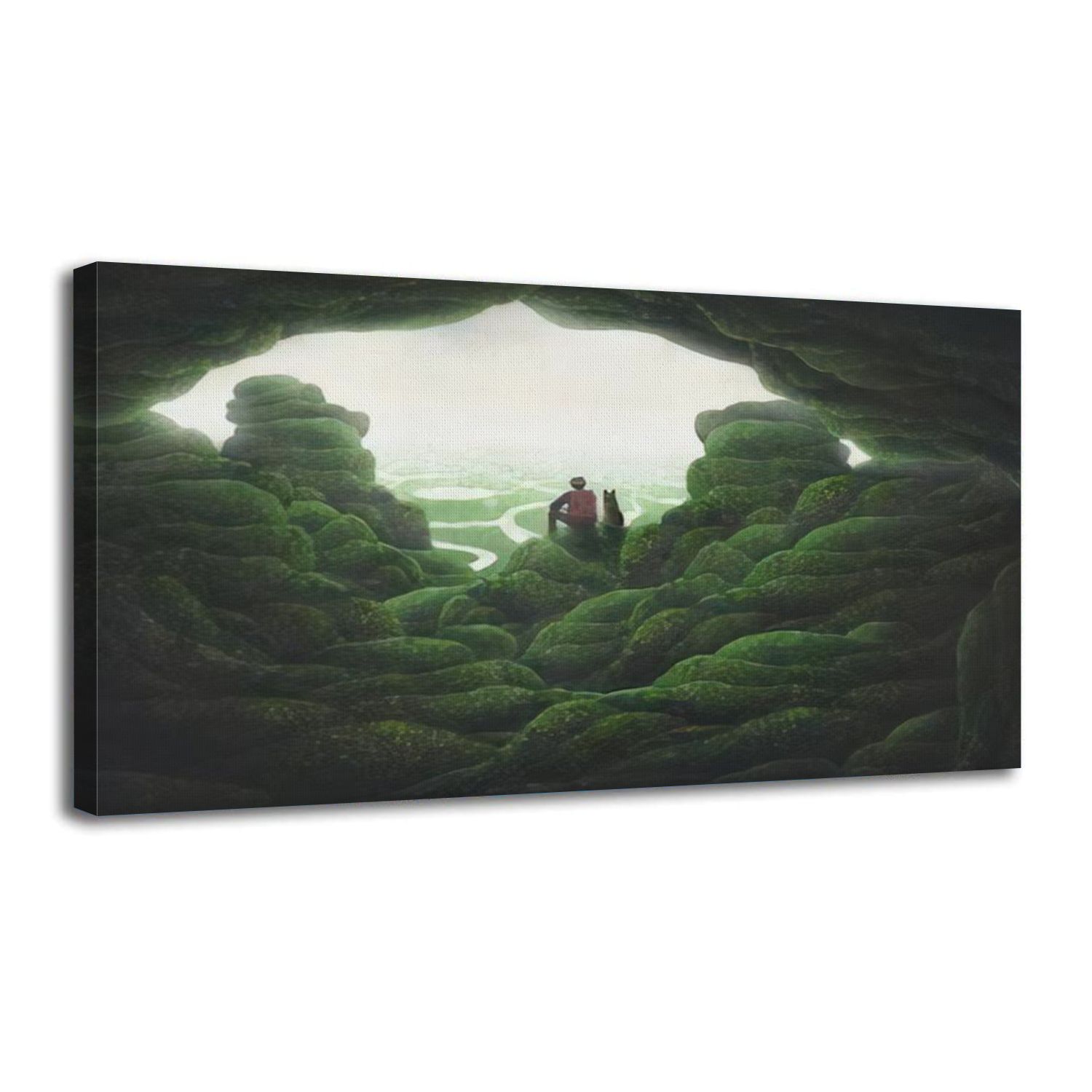 Canvas Wall Art Surreal scene backpacker his dog nature landscape ...
