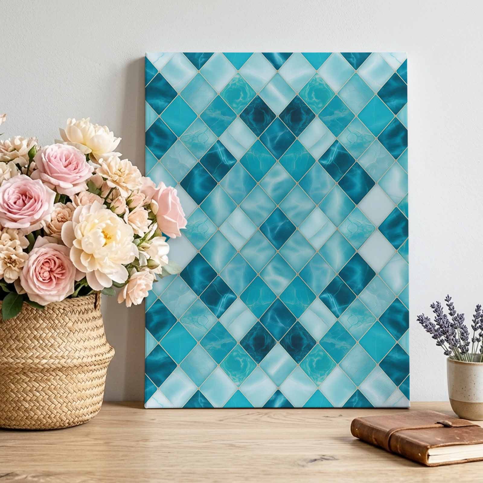 Canvas Wall Art Teal Blue Diamond Canvas Art Print Modern Geometric ...