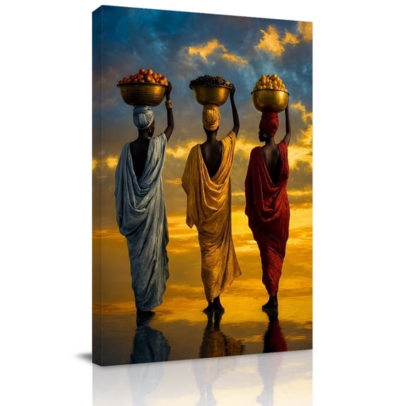 Canvas Wall Art Three Black Women Canvas Art Print Red Yellow Green ...