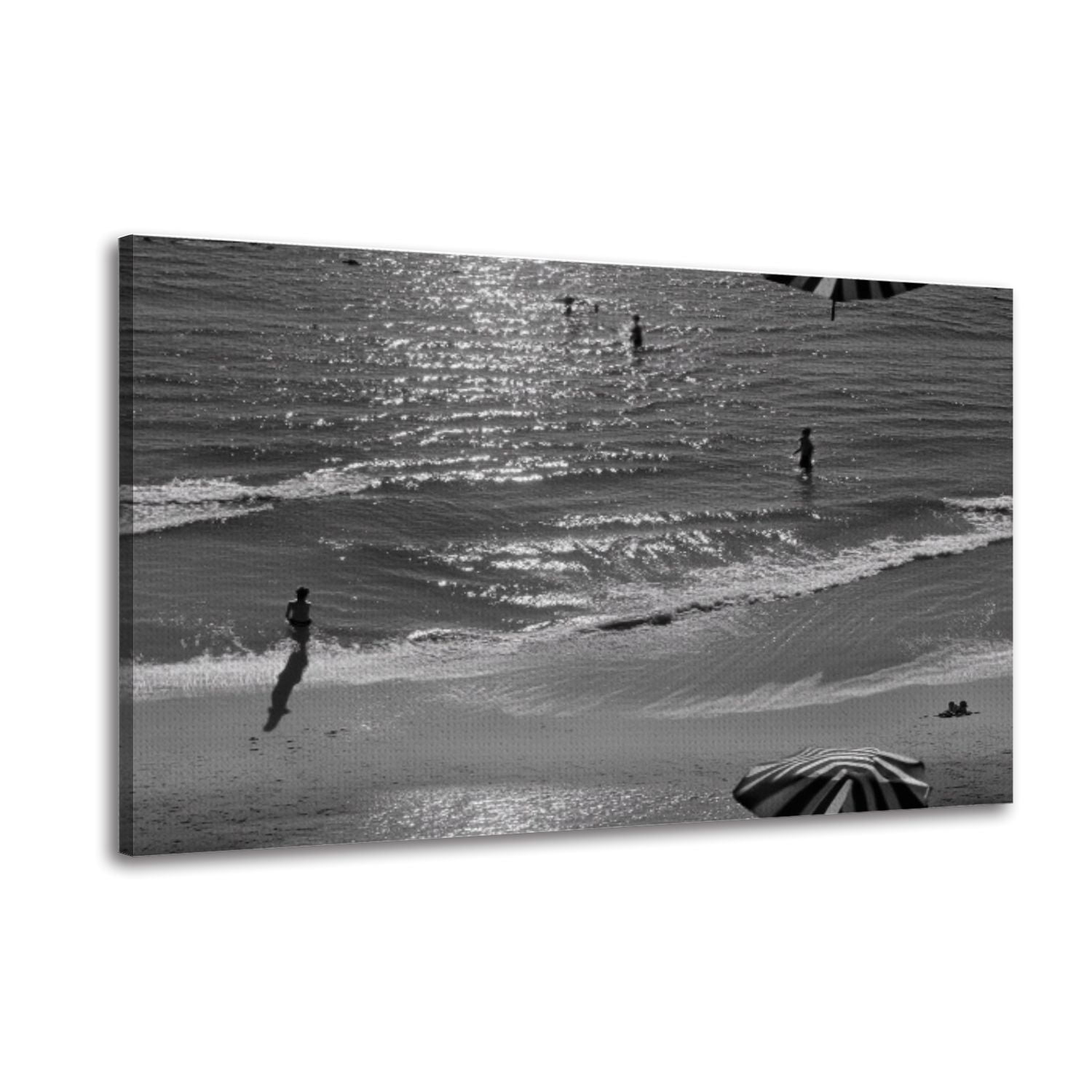 Canvas Wall Art Timeless Joy Black White Beach With Sparkling Ocean Wall Decor for Living Room ...