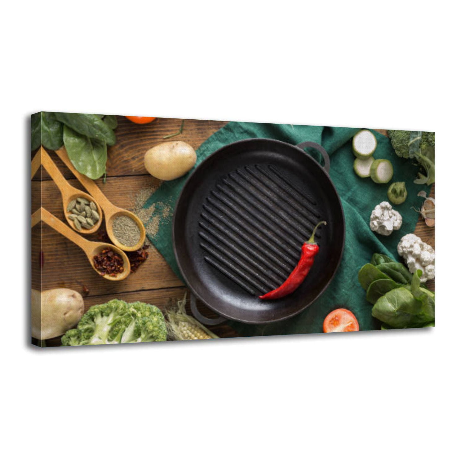 Canvas Wall Art Top view vegetables ingredients for cooking vegetarian ...