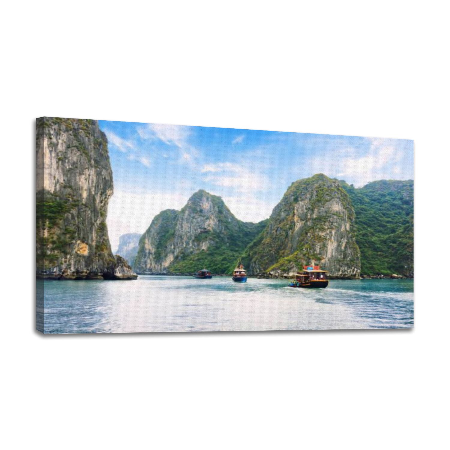 Canvas Wall Art Tourist junks floating between limestone karsts isles ...