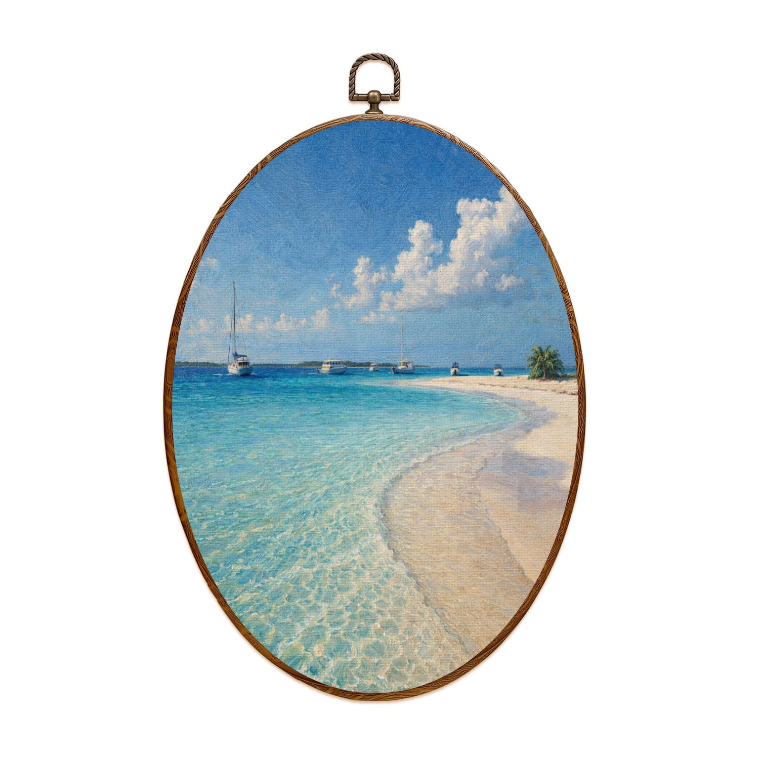 Canvas Wall Art Tropical white sand cay beach Venezuela Oval Framed ...