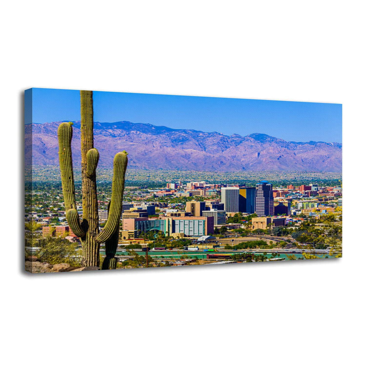 Canvas Wall Art Tucson Arizona skyline cityscape framed by saguaro ...