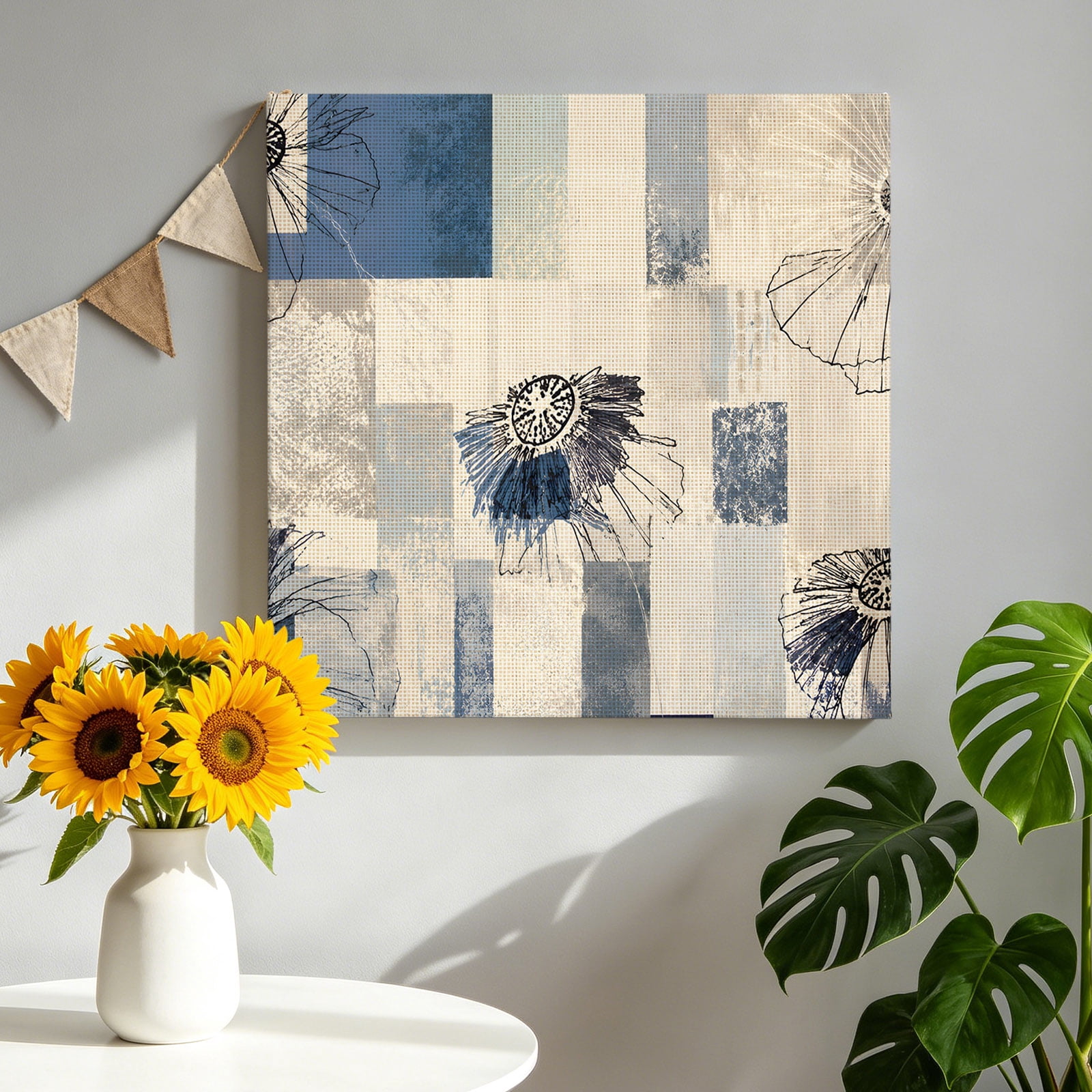 Canvas Wall Art Vintage Botanical Canvas Art Print Slate Blue Flower ...
