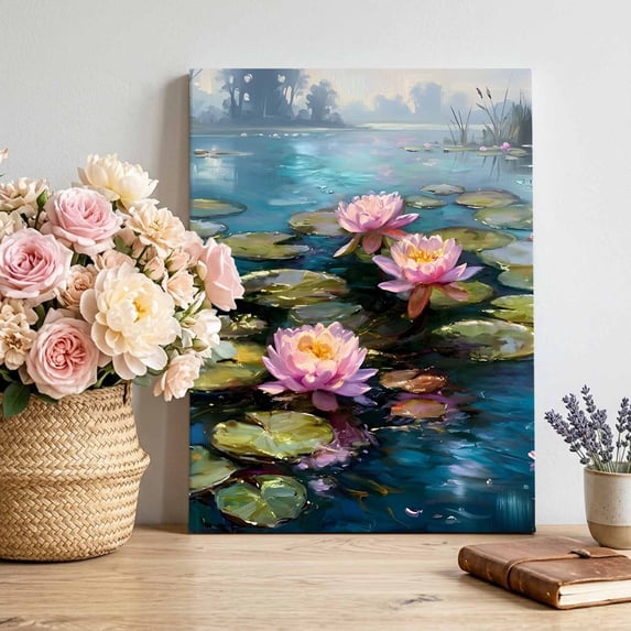 Canvas Wall Art Water Lily Canvas Art Print Rustic Pink Floral Layered ...