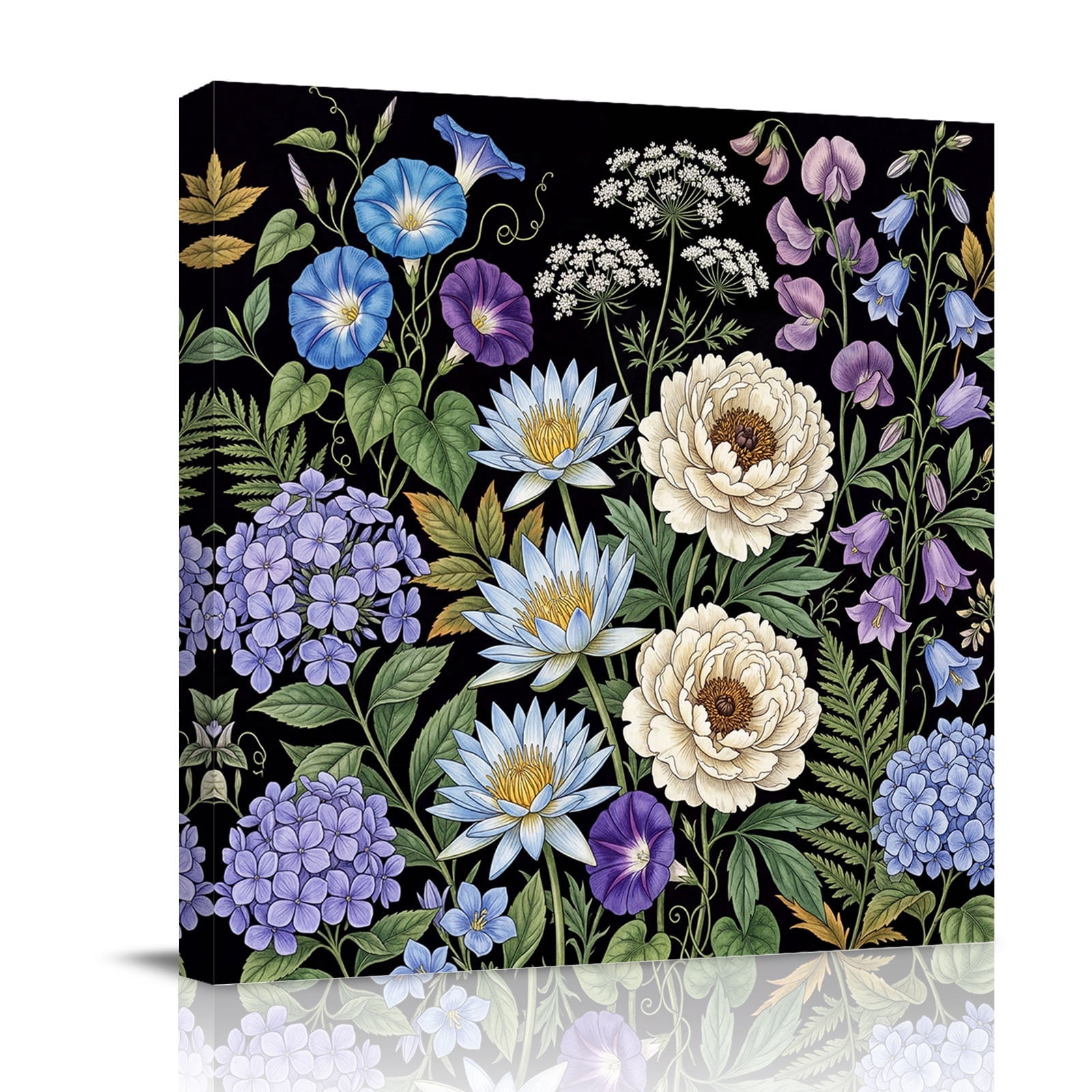 Canvas Wall Art Water Lily Hydrangeas Ferns Canvas Art Print Botanical ...
