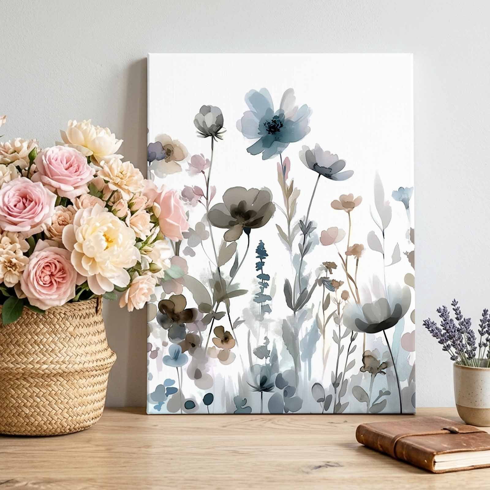 Canvas Wall Art Watercolor Flowers Canvas Art Print Leaves Pictures ...