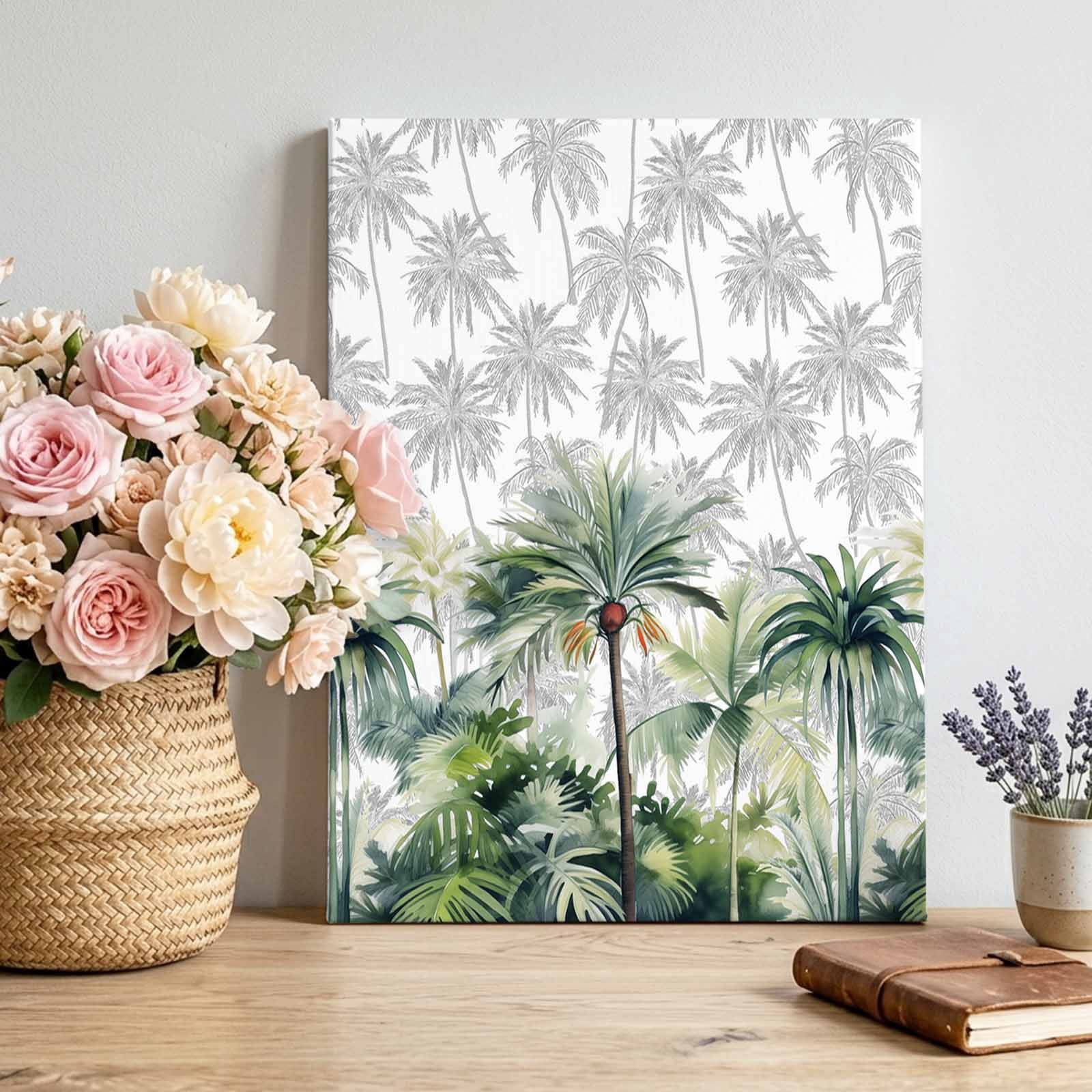 Canvas Wall Art Watercolor Green Canvas Art Print Tropical Palm Tree ...