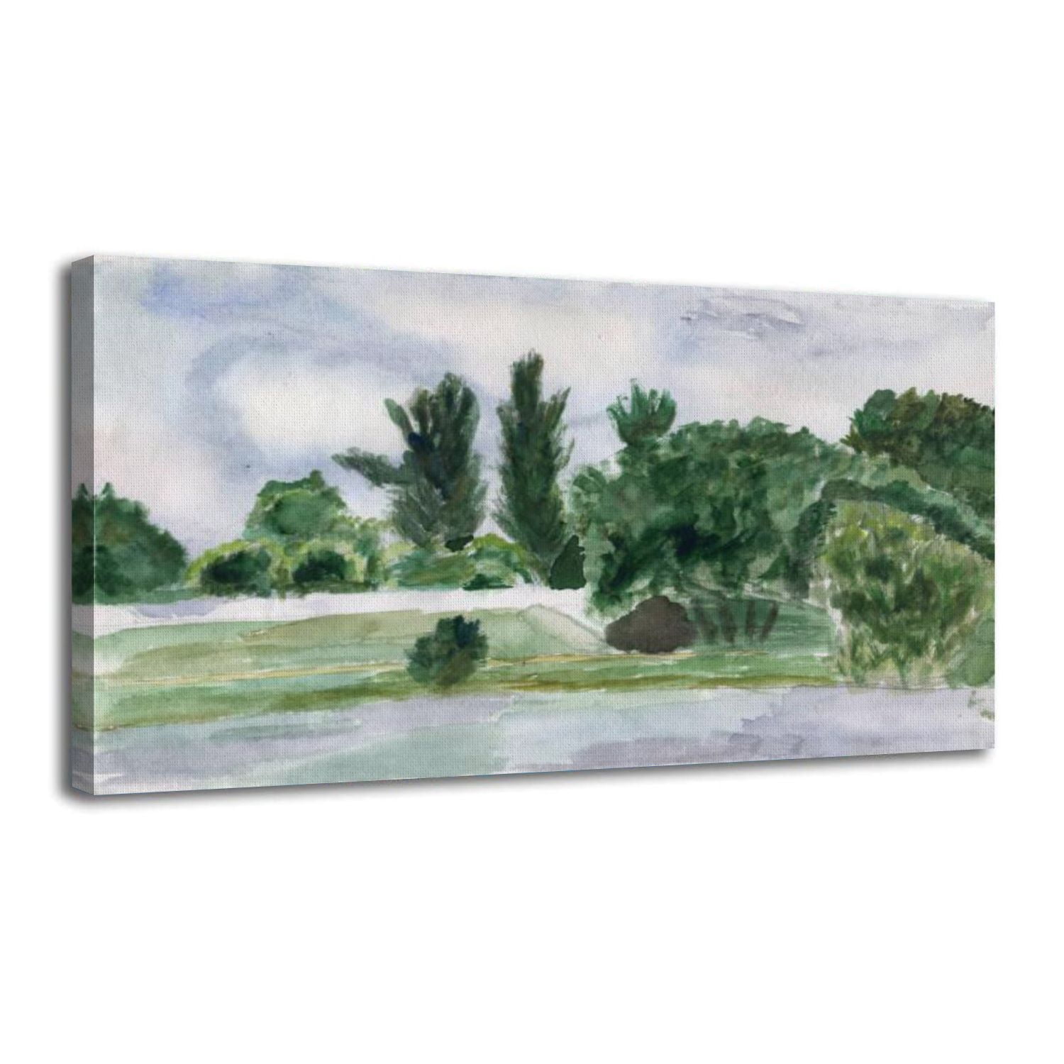 Canvas Wall Art Watercolor landscape small river embankment dam old ...