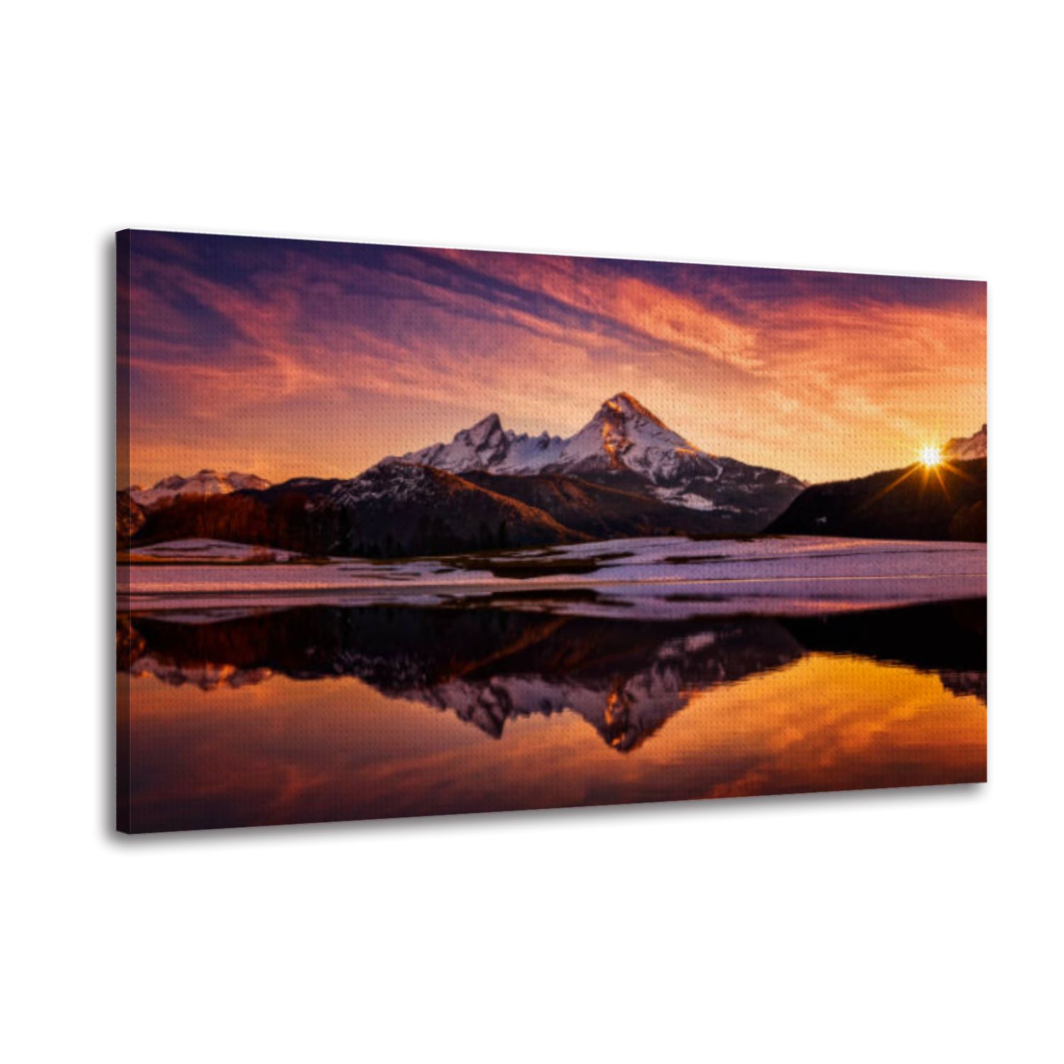 Canvas Wall Art Watzmann Alps dramatic reflection sunset National Park ...