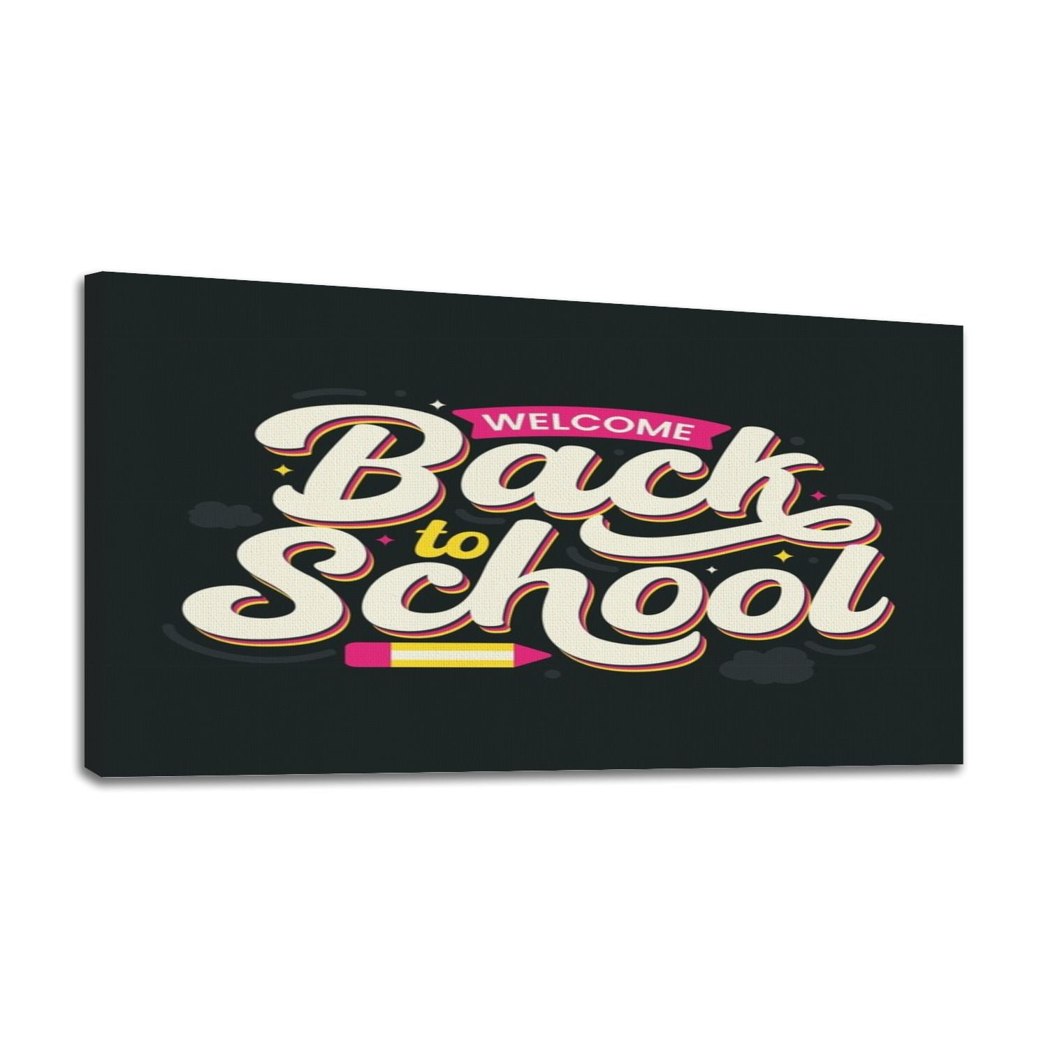 Canvas Wall Art Welcome Back to school retro typography poster greeting ...