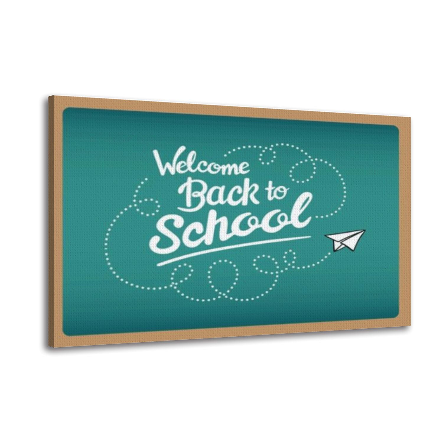 Canvas Wall Art Welcome back to school message paper plane green ...