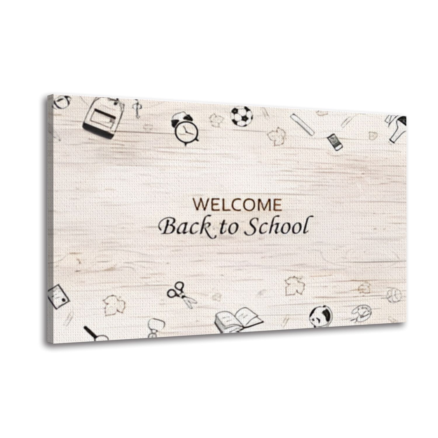 Canvas Wall Art Welcome school supplies icons bright wooden design for ...